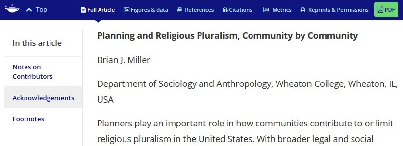 Publication in Planning Theory & Practice: “Planning and Religious ...
