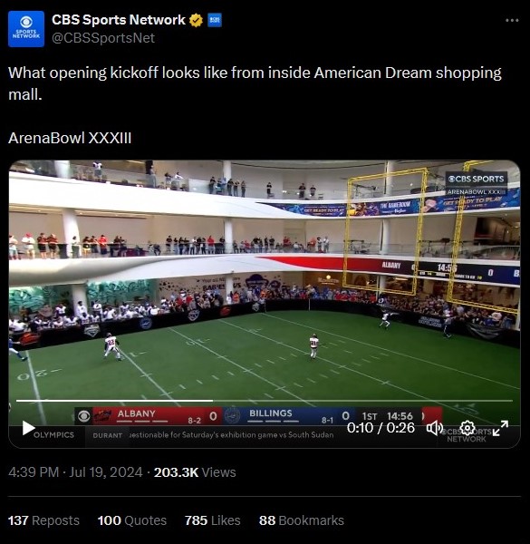A championship football game played in a suburban shopping mall = peak ...
